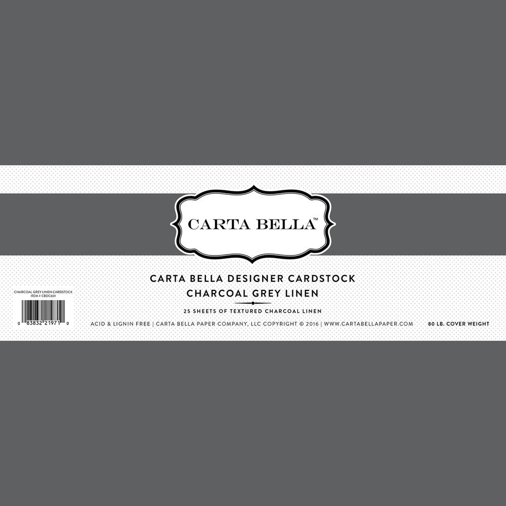 CHARCOAL GREY LINEN CARTA BELLA PACK 25 – Pega Papel y Tijera
